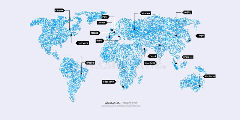 World Map Info-graphic with Highlight Top Cities .Vector Illustration ...