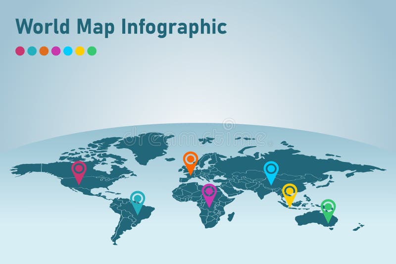 World Map Infographic with Color Pointers. Vector Illustration Stock ...