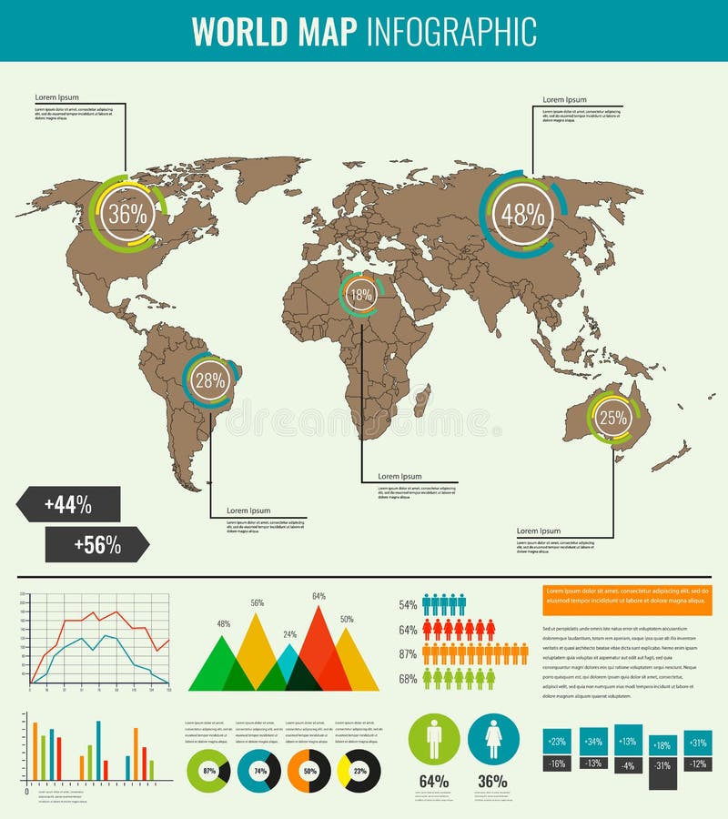 World Map with Infographic Elements. All Countries are Selectable Stock ...