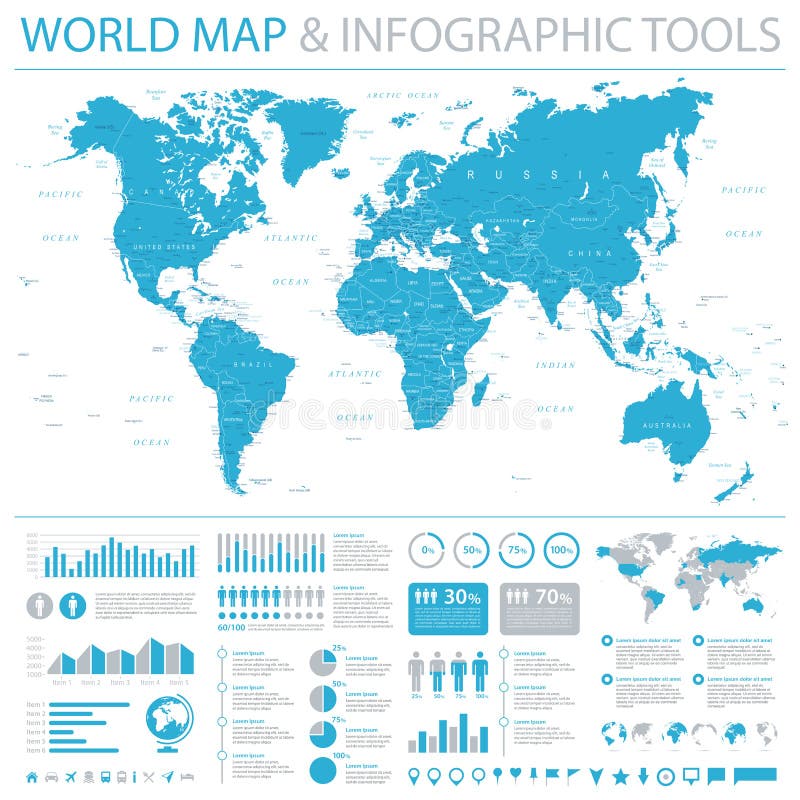 World Map and Infographic Elements - Vector Illustration Stock ...