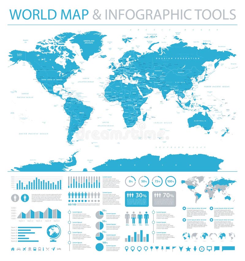 World Map and Infographic Elements - Vector Illustration Stock ...