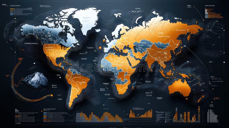 World Map Infographic with Geographical Data and Population Statistics ...