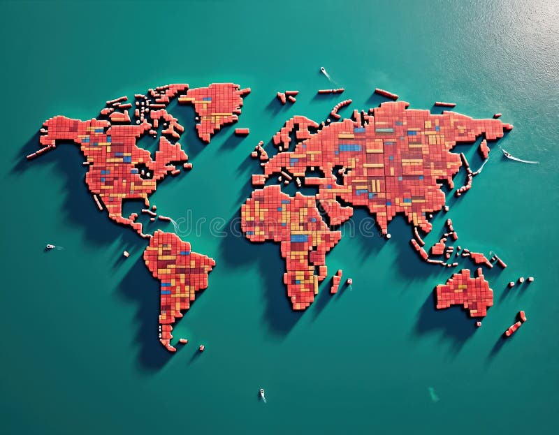World Map Infographic, Ocean Environment Aerial View. Global Shipping ...
