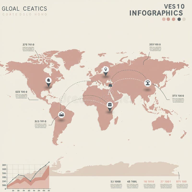 World Map Infographic Showing Data Points Across Various Continents ...