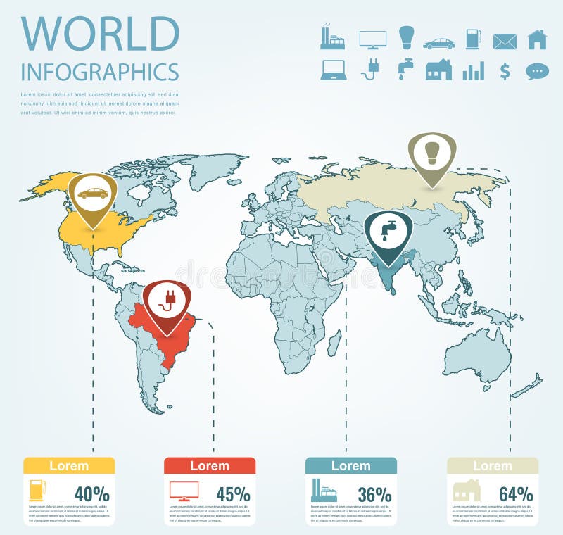 World Map Infographic Template. All Countries are Selectable Stock ...
