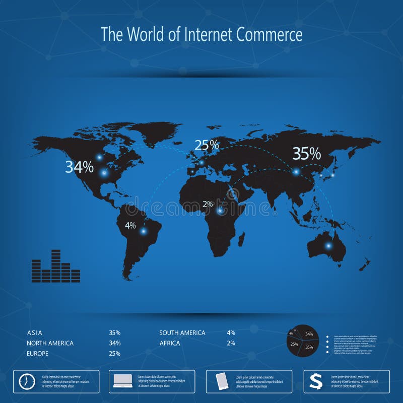 World Map Infographic Template on Blue Background. Can Be Used for ...