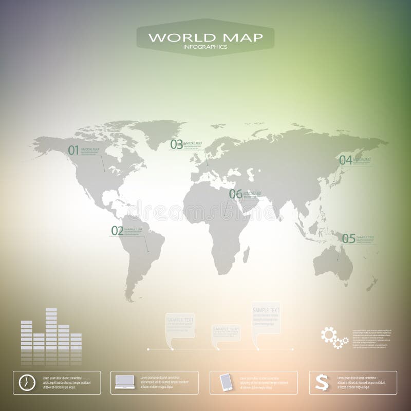 World Map Infographic Template with Blurred Background. Can Be Used for ...