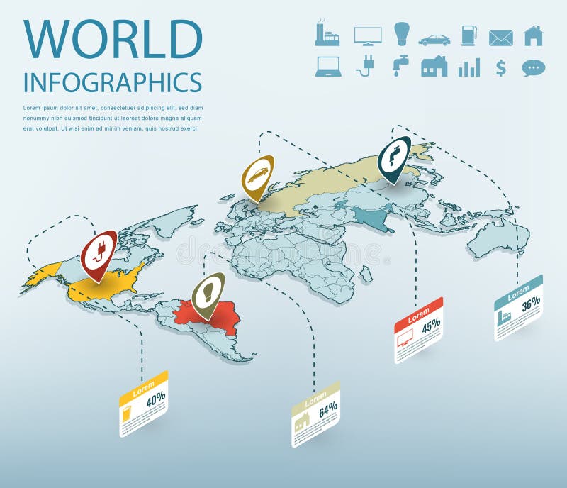World Map Infographic Template. 3d Isometric. Vector Stock Vector ...