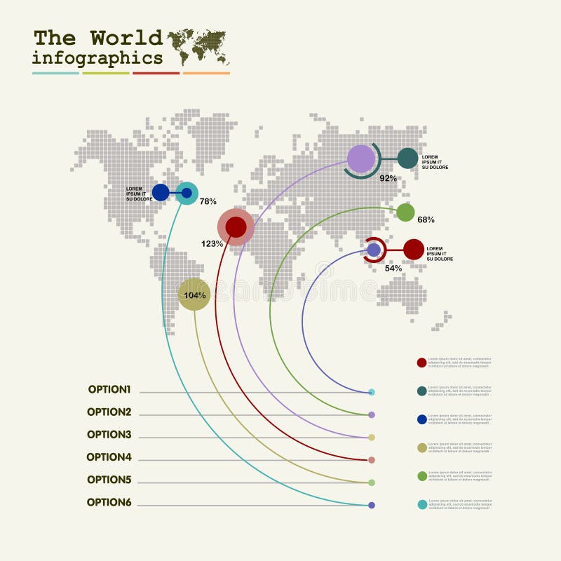 World Map Infographic Template with Diagrams and Graphics in Flat ...