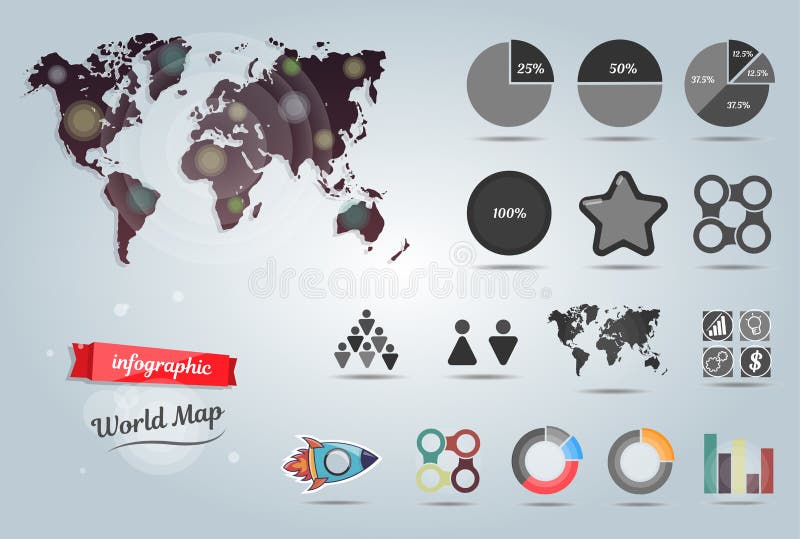 World Map Infographic Template. Set of Elements. Stock Illustration ...