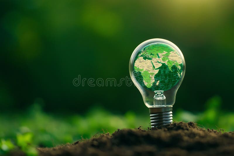 World Map Inside Glass Light Bulb on Soil, Symbolizing Sustainability ...