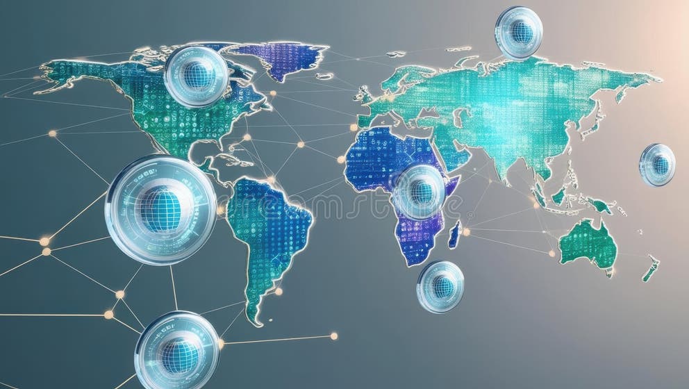 World Map Integrated with a Network of Internet Devices Showcasing ...