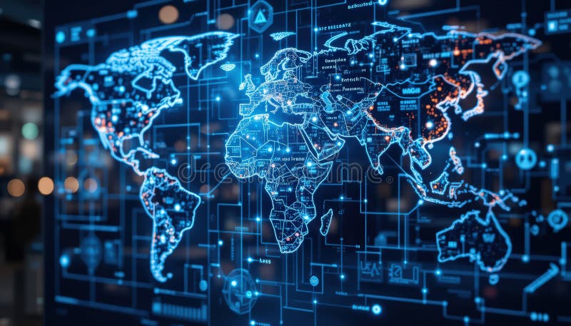 World Map with Interconnected Digital Networks. Stock Illustration ...