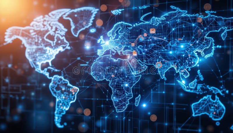 World Map with Interconnected Digital Networks. Stock Illustration ...