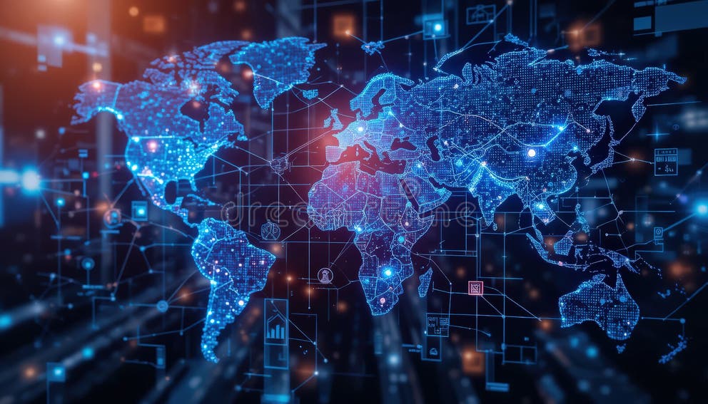 World Map with Interconnected Digital Networks. Stock Illustration ...