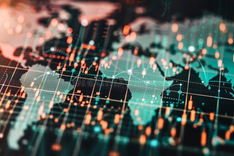 A World Map with Interconnected Lines and Financial Hubs Like Stock ...