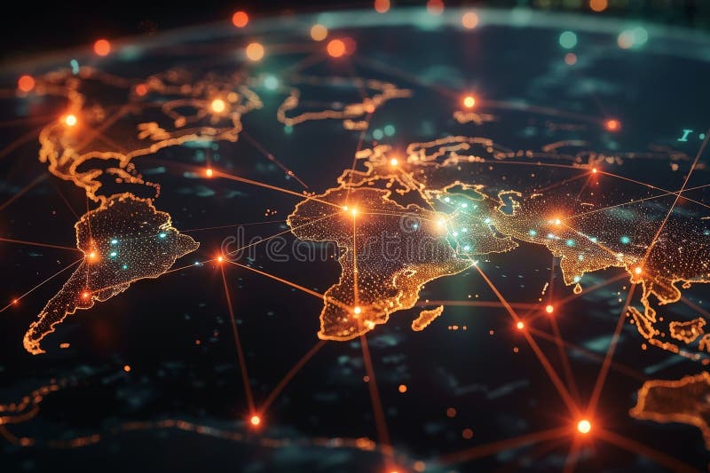 A World Map with Interconnected Lines and Financial Hubs Like Stock ...