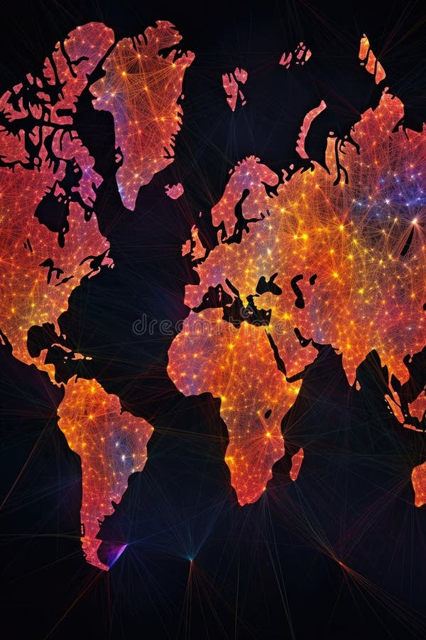 World Map with Interconnected Lines Symbolizing Global Network Stock ...