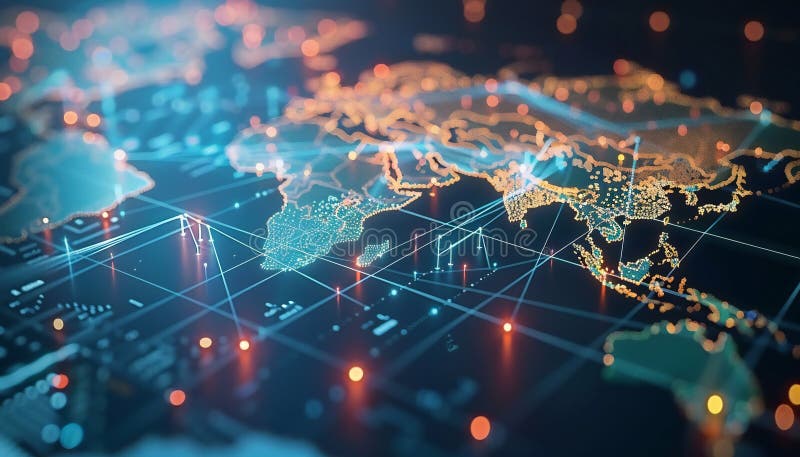 World Map with Interconnected Points, Symbolizing Global Business Stock ...