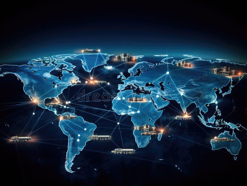 A World Map with Interconnected Transportation Routes for International ... A World Map with Interconnected Transportation Routes for International ...