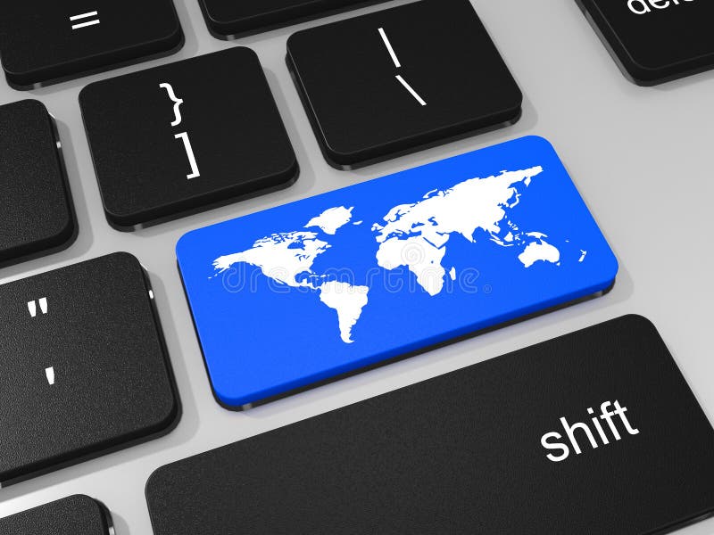 World Map Key on Keyboard of Laptop Computer. Stock Illustration ...