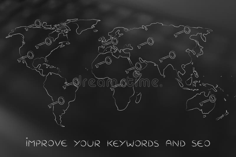 World Map with Keys, Concept of Online Content Keywords Stock ...