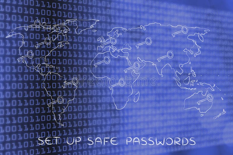 World Map with Keys, Concept of Passwords & Connection Security Stock ...