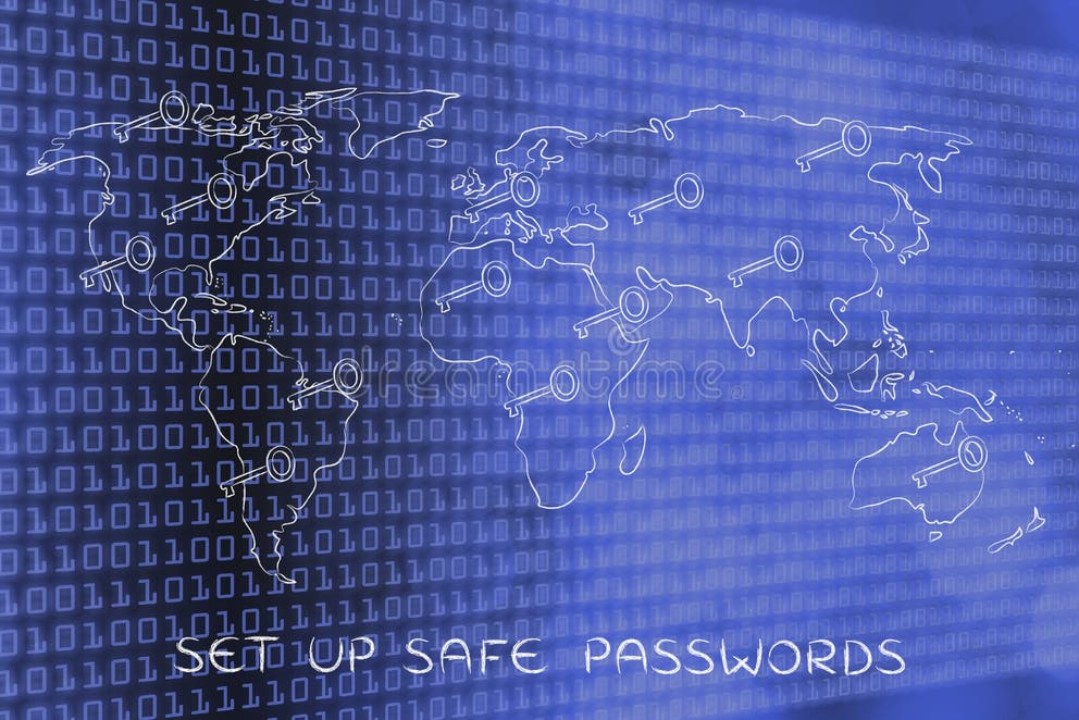 World Map with Keys, Concept of Passwords & Connection Security Stock ...