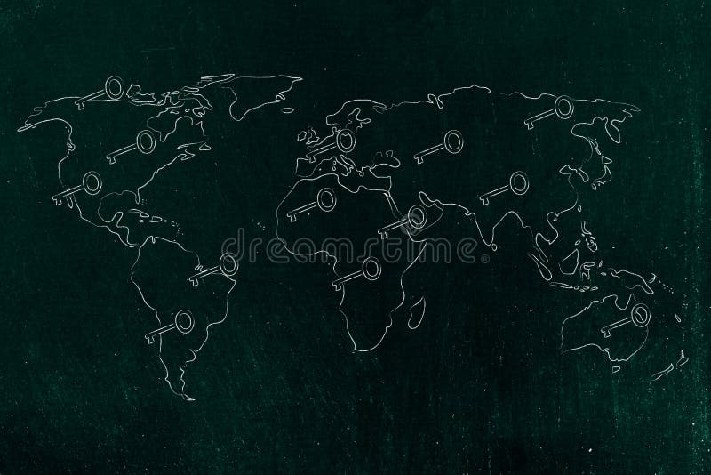World Map with Keys, Concept of Encryption & Cryptography Stock ...