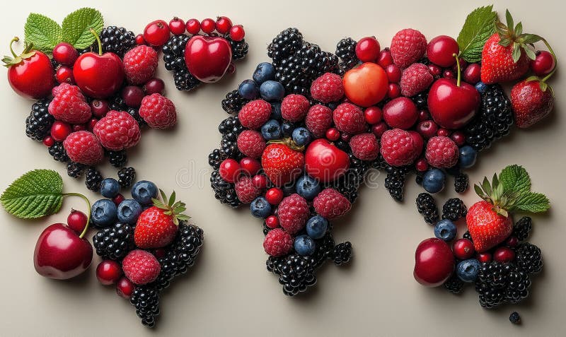 World Map Laid Out of Berries on a Light Background Stock Image - Image ...
