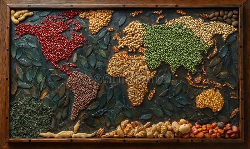 A World Map Laid Out of Grain Crops on a Light Background. Stock Image ...