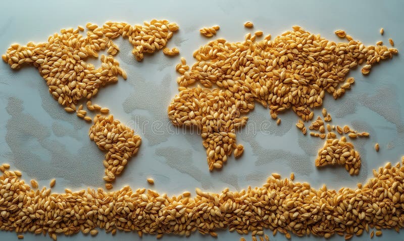 A World Map Laid Out of Grain Crops on a Light Background. Stock Image ...