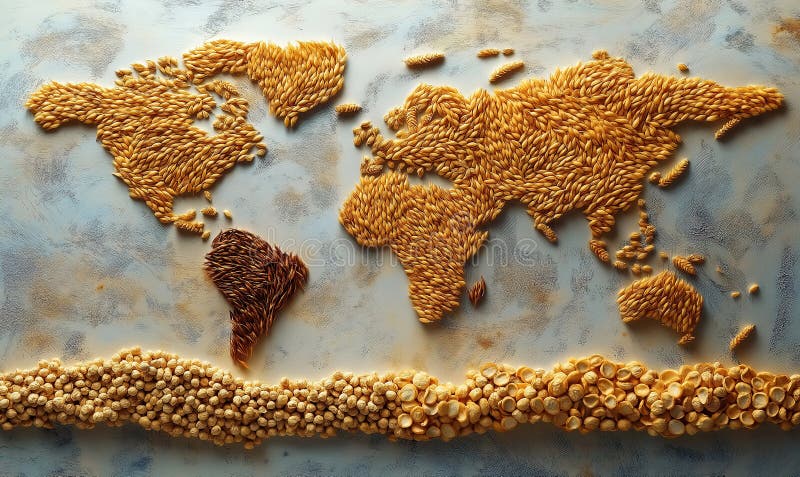 A World Map Laid Out of Grain Crops on a Light Background. Stock Photo ...