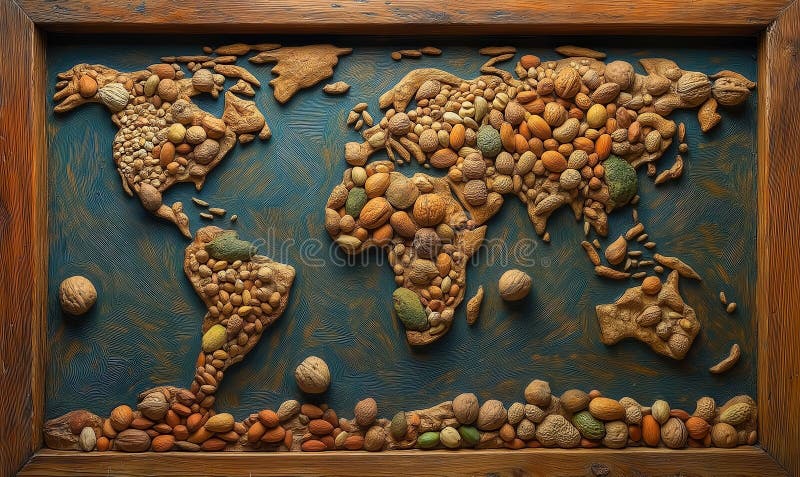 A World Map Laid Out of Nuts on a Dark Background. Stock Image - Image ...