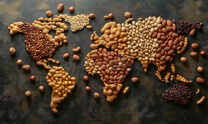 A World Map Laid Out of Nuts on a Dark Background. Stock Photo - Image ...