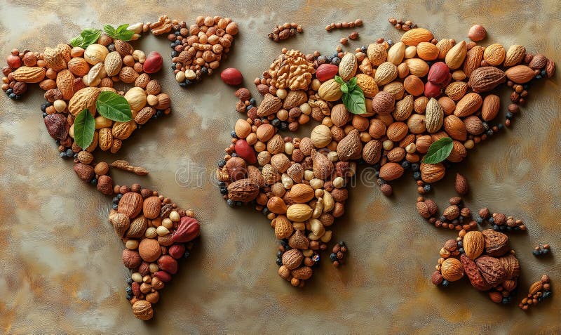 A World Map Laid Out of Nuts on a Light Background. Stock Photo - Image ...