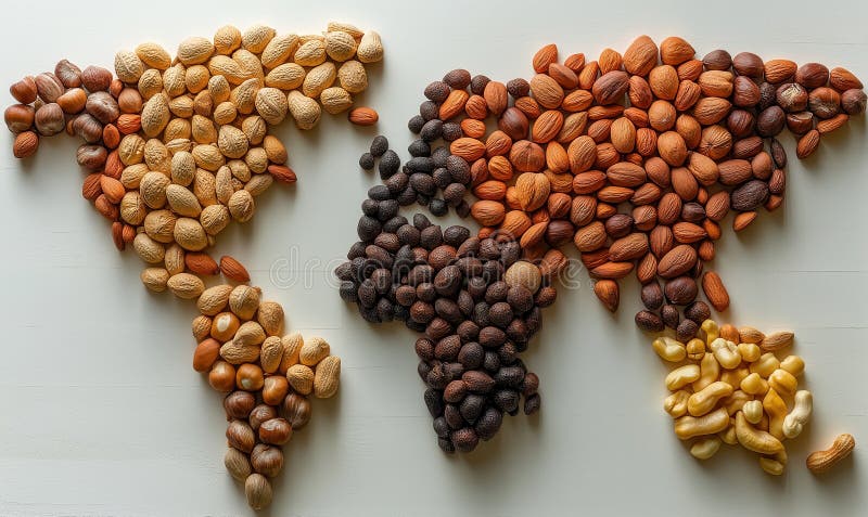 A World Map Laid Out of Nuts on a White Background. Stock Image - Image ...