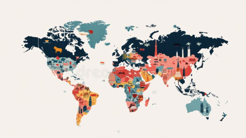 World Map with Landmarks - a Colorful Visual Journey Around the Globe ...