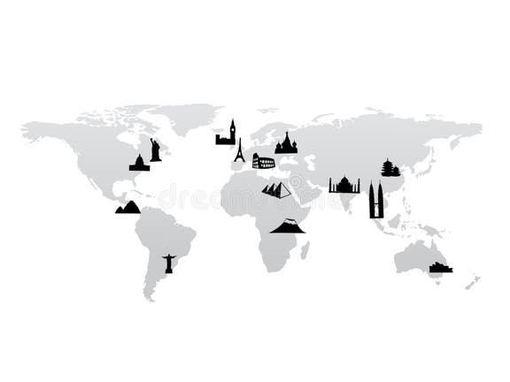 World Map with Landmarks Vector Editorial Image - Illustration of ...
