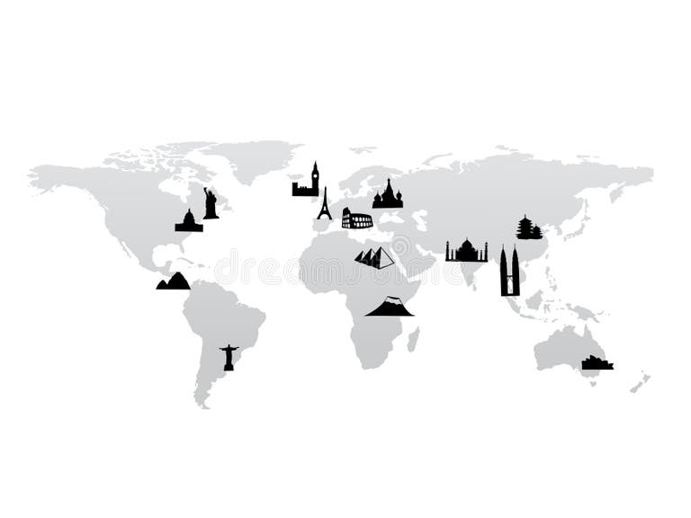 World Map with Landmarks Vector Editorial Image - Illustration of ...