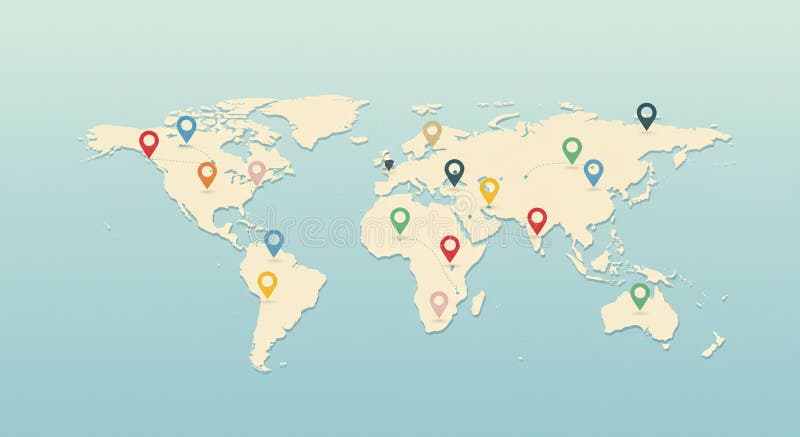 Flat World Map Illustration with All Continents and Oceans Represented ...