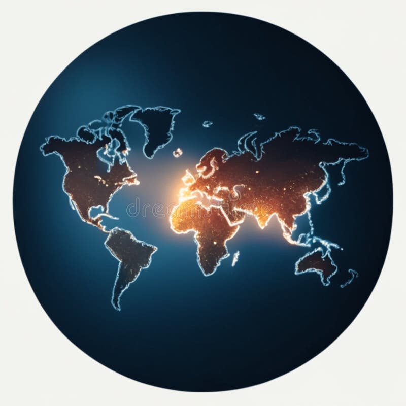 World Map with Light Rays on Dark Blue Background. Vector Illustration ...