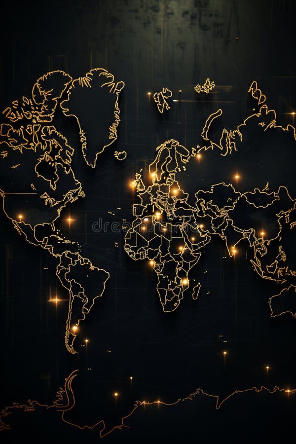 World Map with Lights on it in the Dark Background. Generative AI Stock ...