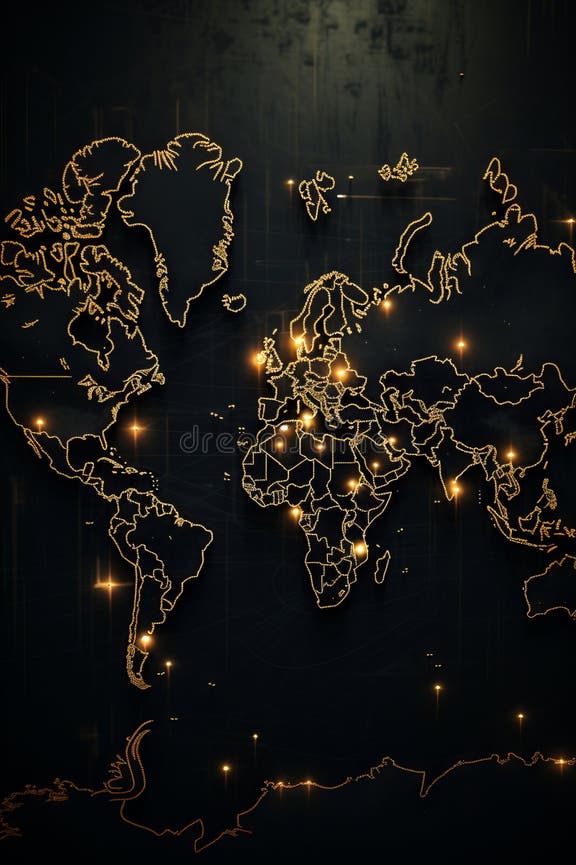 World Map with Lights on it in the Dark Background. Generative AI Stock ...