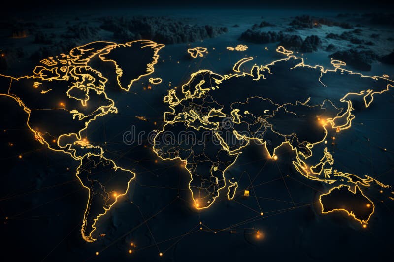 World Map with Lights on it and Dark Background. Generative AI Stock ...