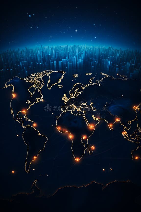 World Map with Lights on it in the Dark Night. Generative AI Stock ...