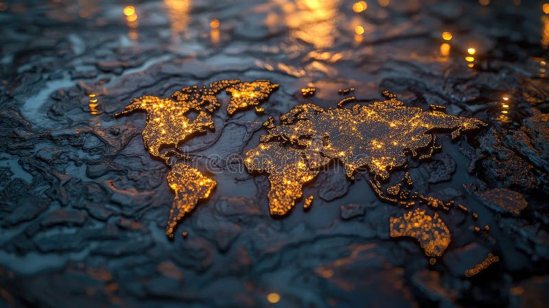 World Map with Lights Illuminating the Continents Abstract Background ...