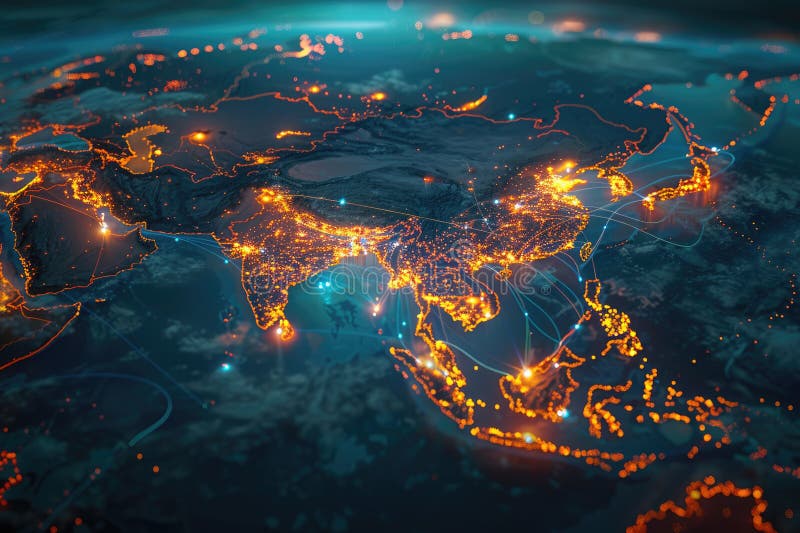 World map, lights up stock illustration. Illustration of cyberspace ...