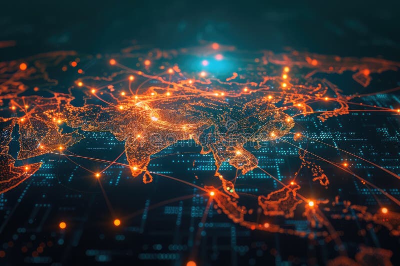 World map, lights up stock illustration. Illustration of connection ...