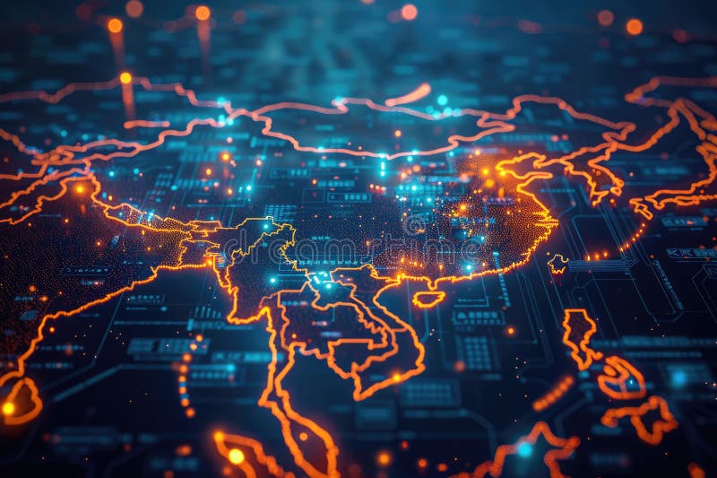 World map, lights up stock illustration. Illustration of satellite ...